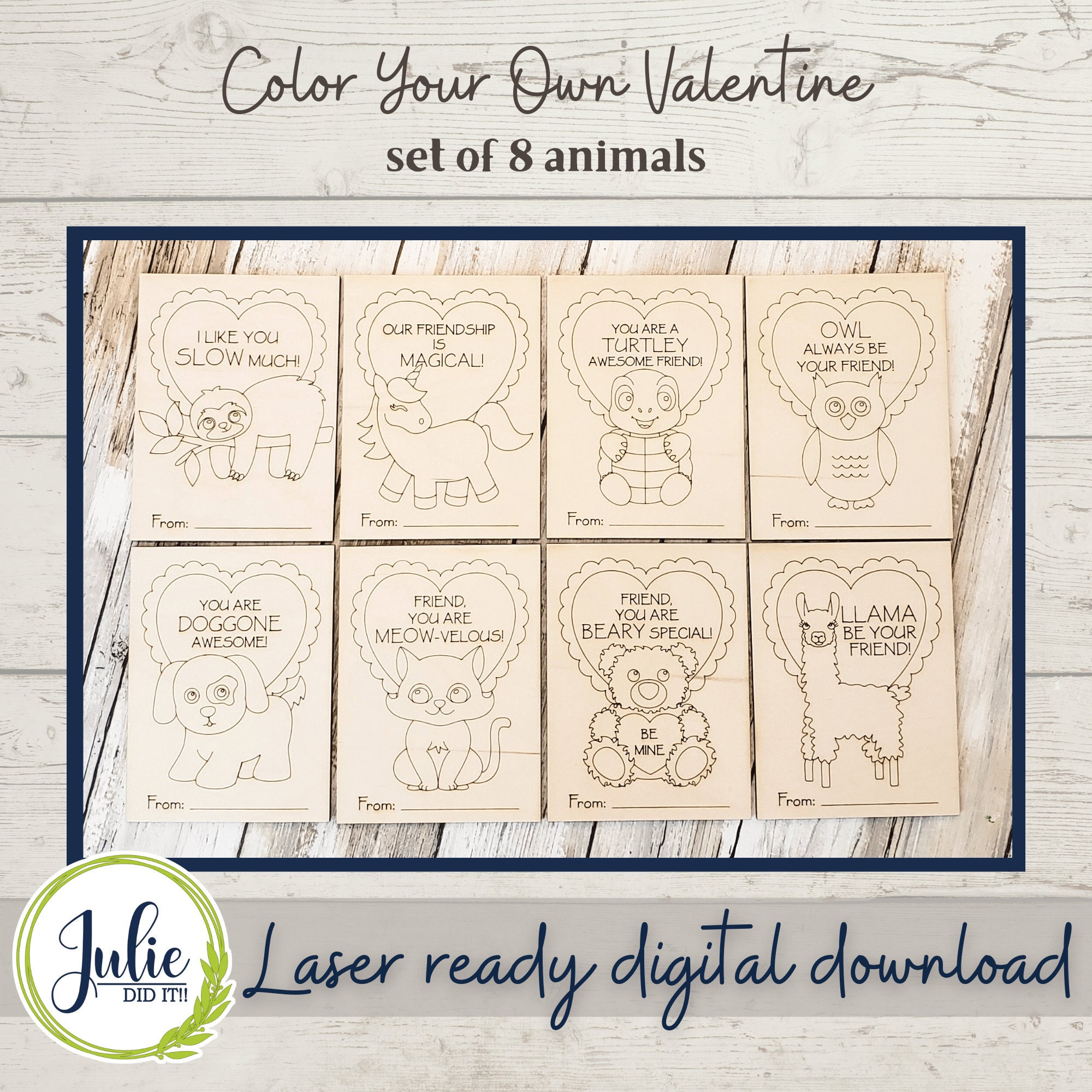 Color Your Own Valentine with Printable Cards Animals Instant digital ...