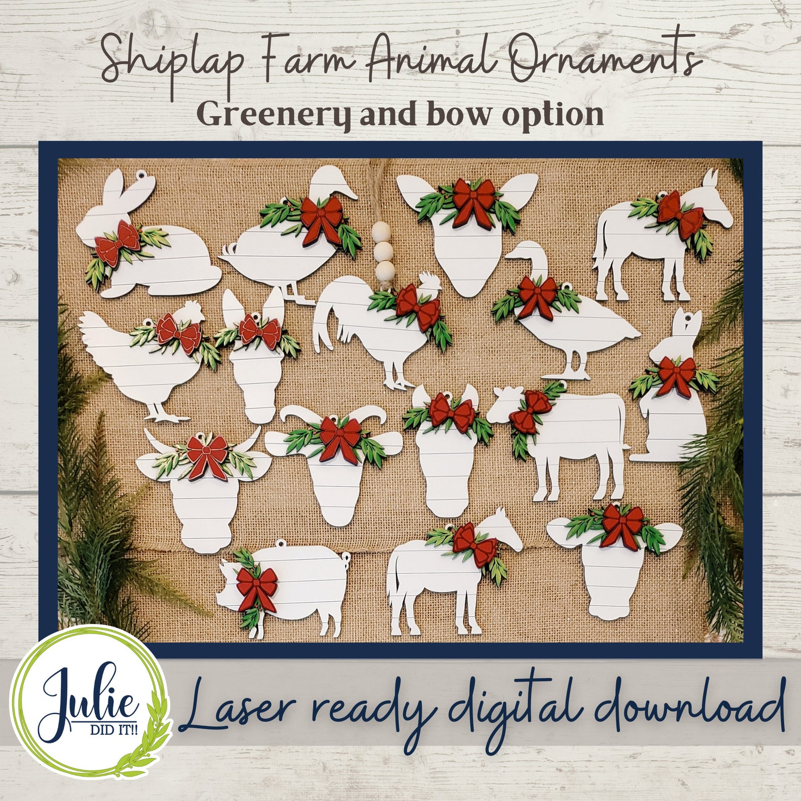 Instant Digital Download: Shiplap Farm Animal Ornament Bundle - Etsy
