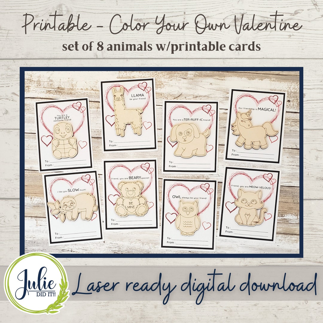 Instant Digital Download: Color Your Own Valentine With Printable Cards ...