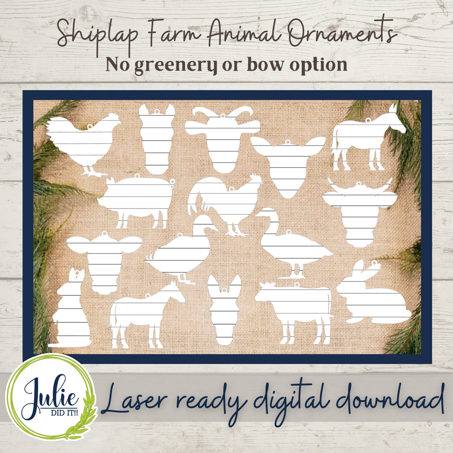 Instant Digital Download: Shiplap Farm Animal Ornament Bundle - Etsy