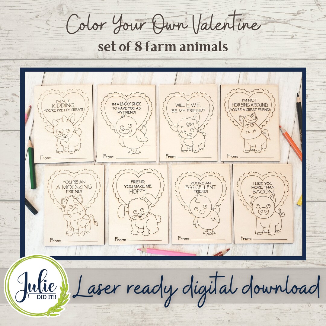 Instant Digital Download: Color Your Own Valentine Farm Animals - Etsy