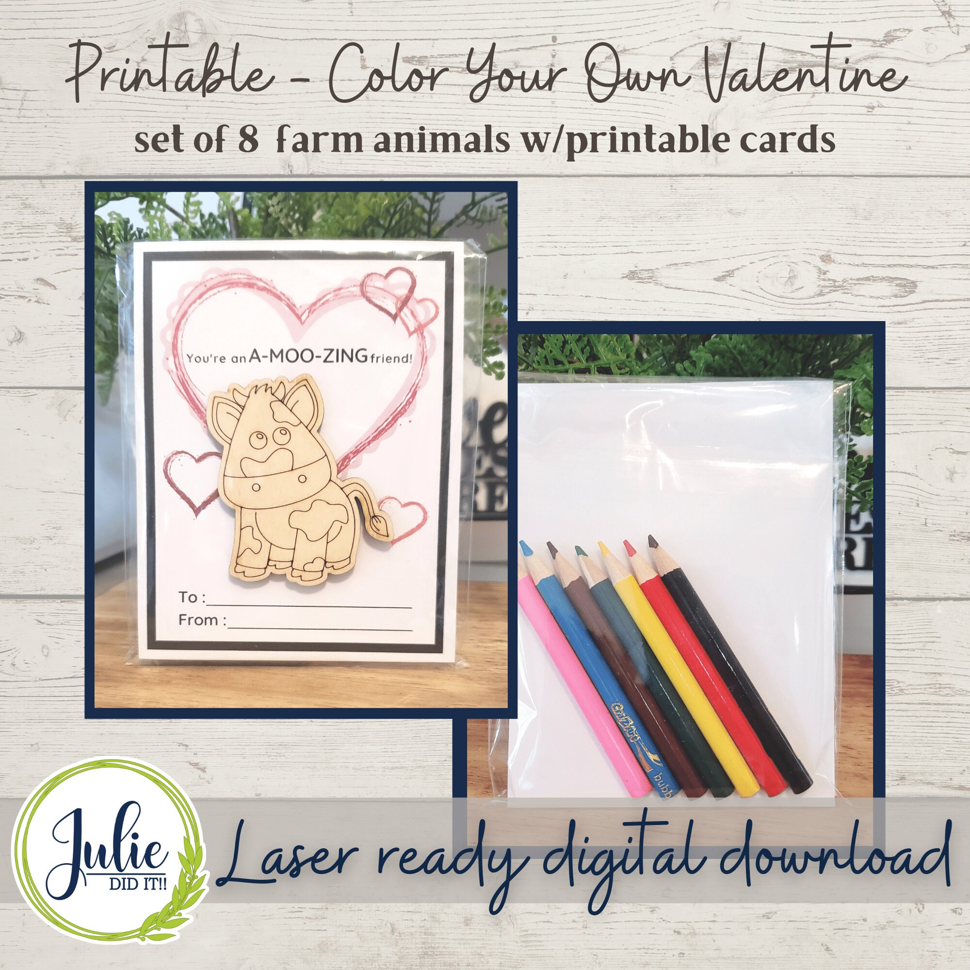 Color Your Own Valentine with Printable Cards Animals Instant digital ...