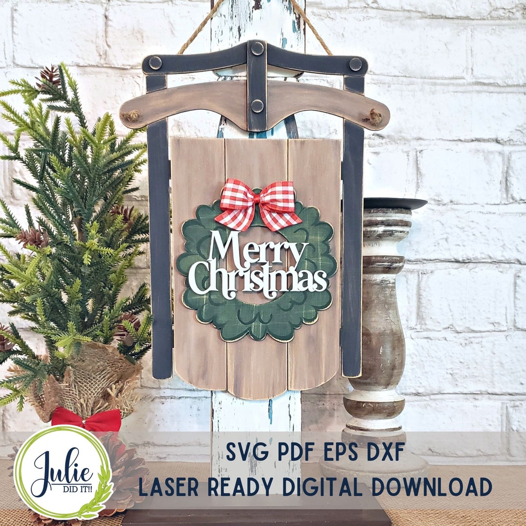 Instant Digital Download: Merry Christmas Wreath Sled Sign - Etsy