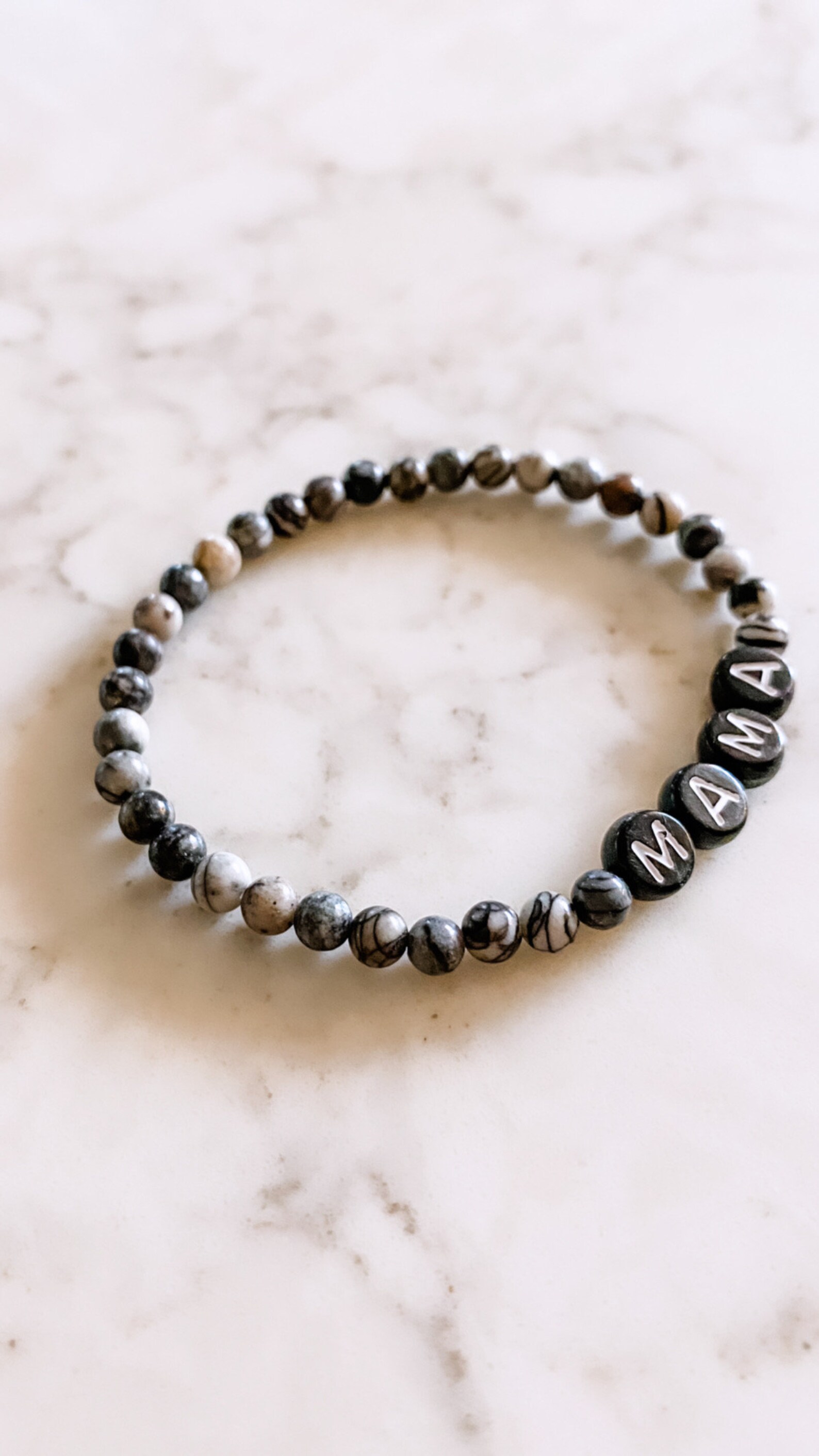 Black Marble Custom Bead Bracelet Stack Bracelet - Etsy