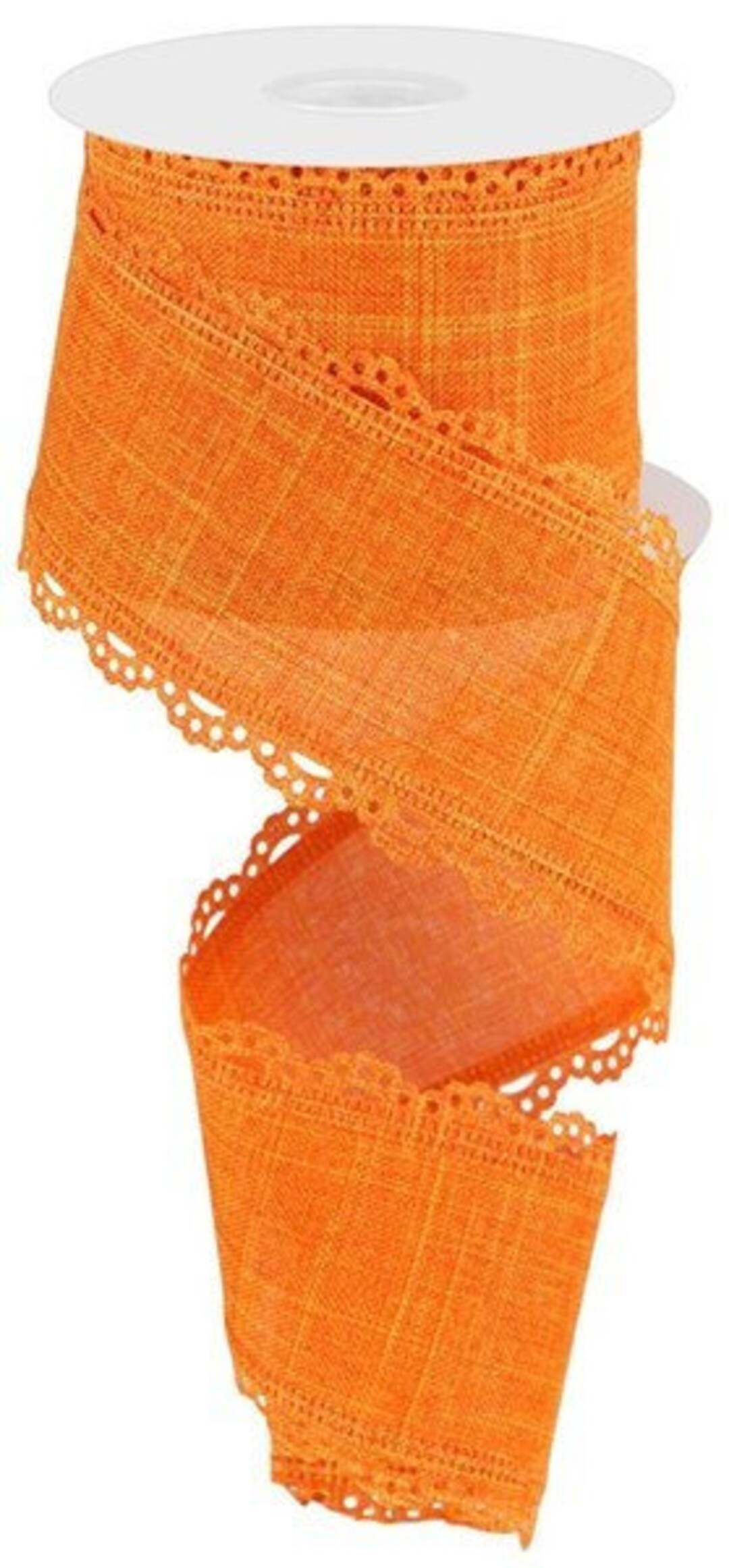 Solid Orange Scalloped Edge Canvas Wired Ribbon 2.5 X 10 Yard Roll ...