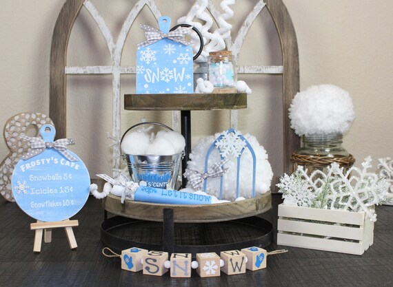 Tiered Tray Decor Snowflake Decor Snow Tiered Tray Decor | Etsy