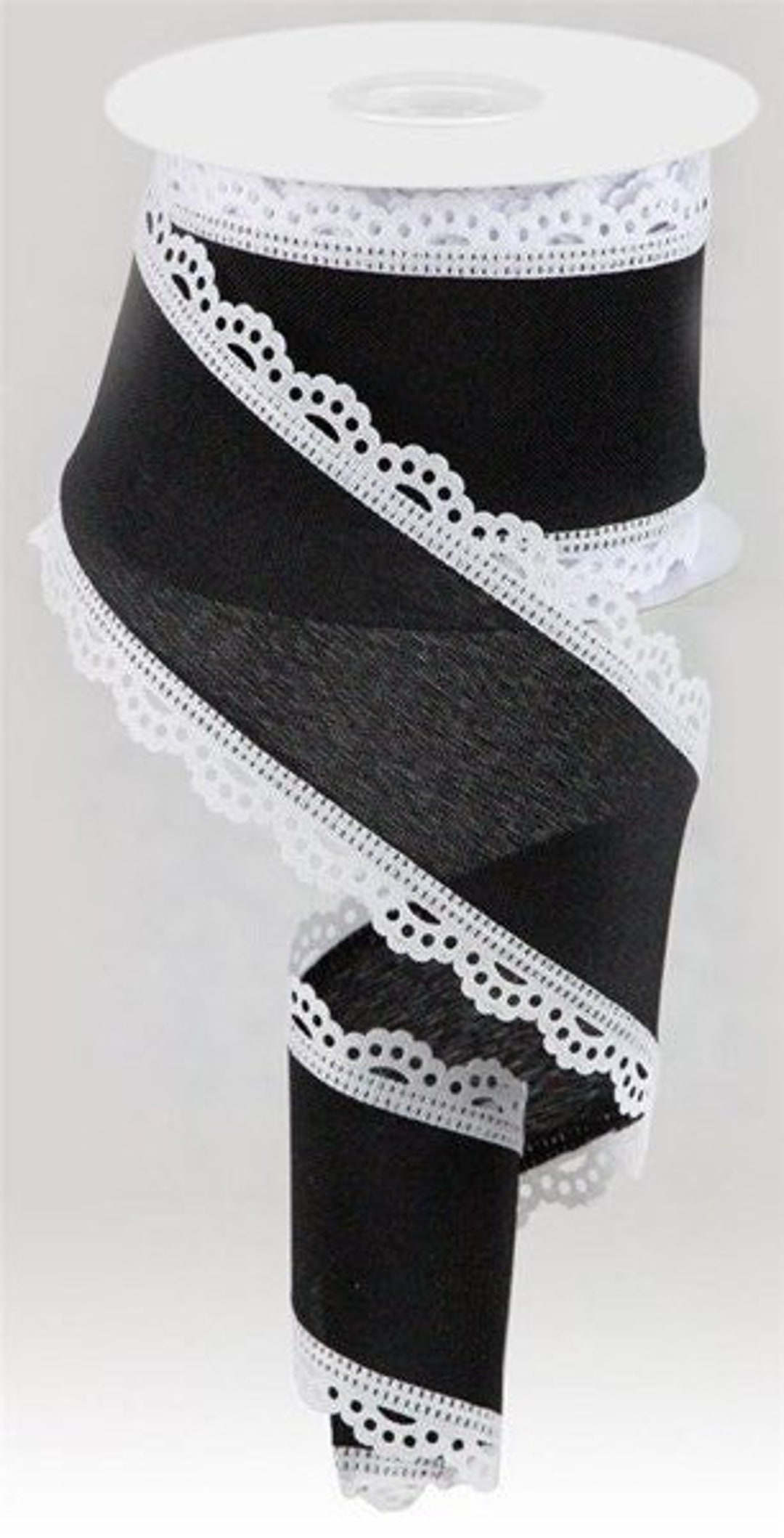 Black With White Scalloped Edge Canvas Wired Ribbon 2.5 X 10 Yard Roll ...
