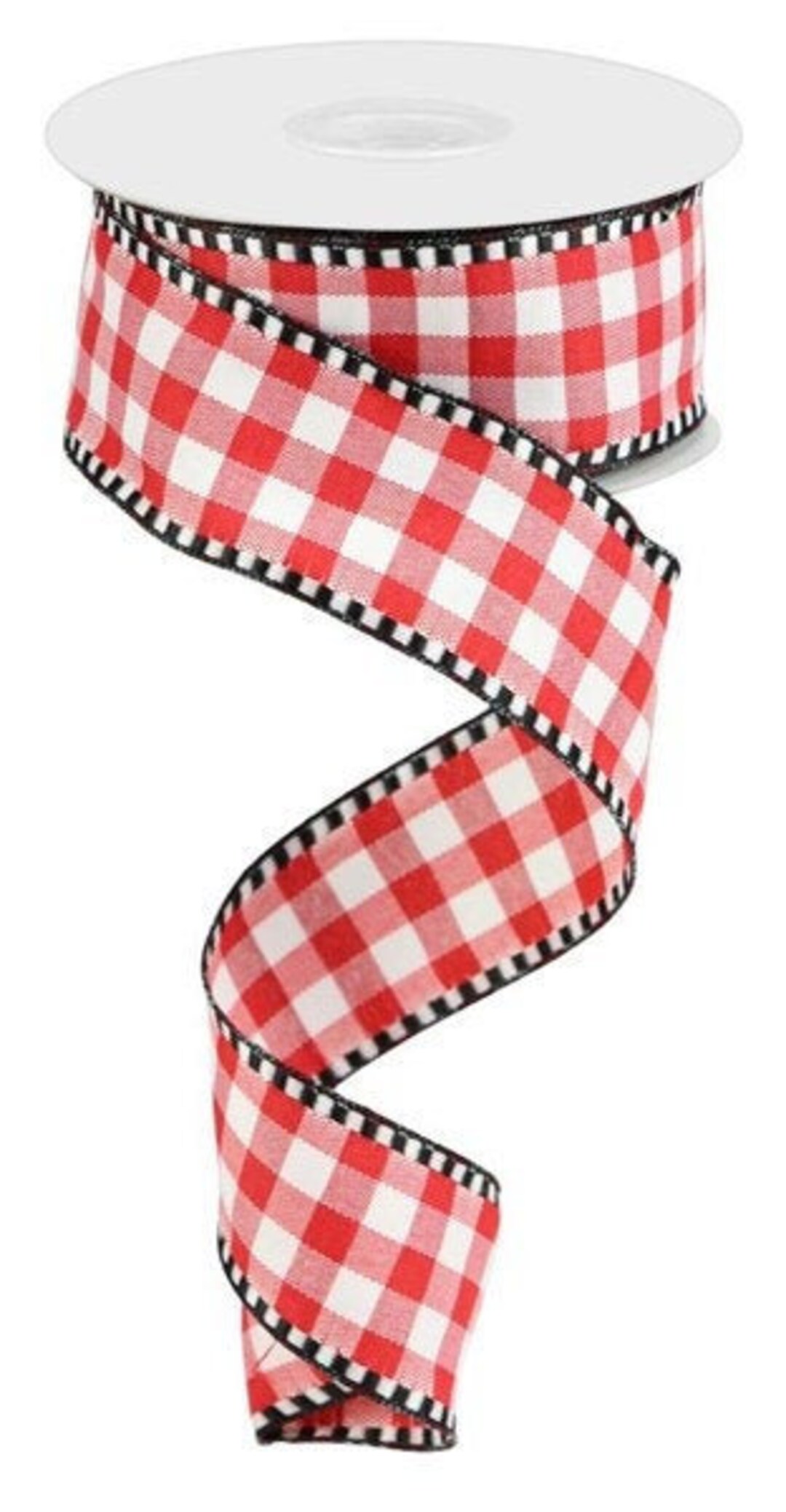 Red and White Gingham Check With Dashed Edge Wired Ribbon 1.5 X 10 Yard ...