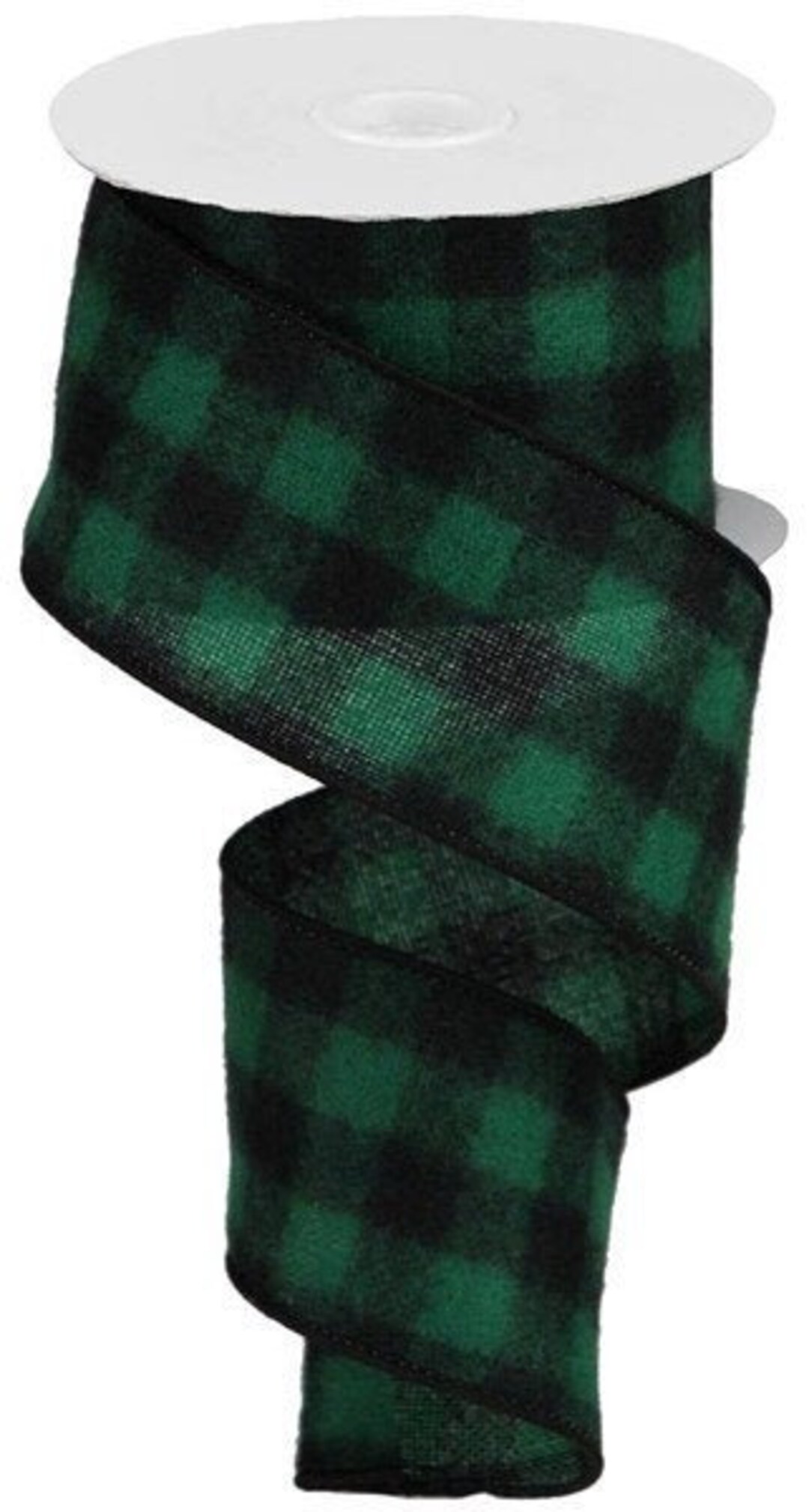 Emerald Green and Black Fuzzy Check Wired Ribbon 2.5 X 10 Yard Roll - Etsy