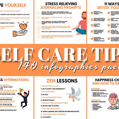 240 Self Care Tips Mental Health Infographics Self Help - Etsy
