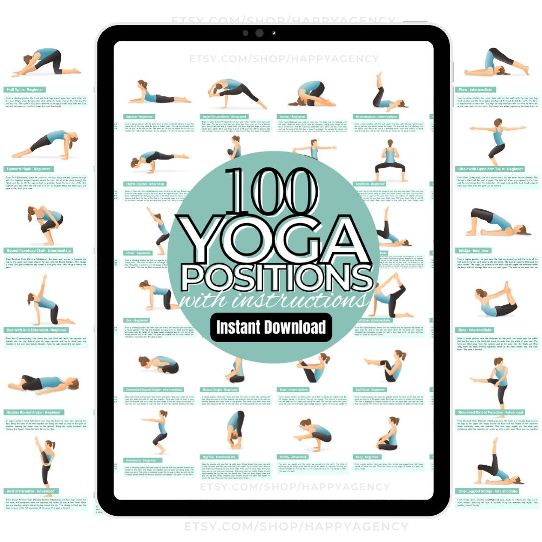 100 Yoga Poses Print, Yoga Poses Poster, Yoga Poses Wall Art, Yoga ...
