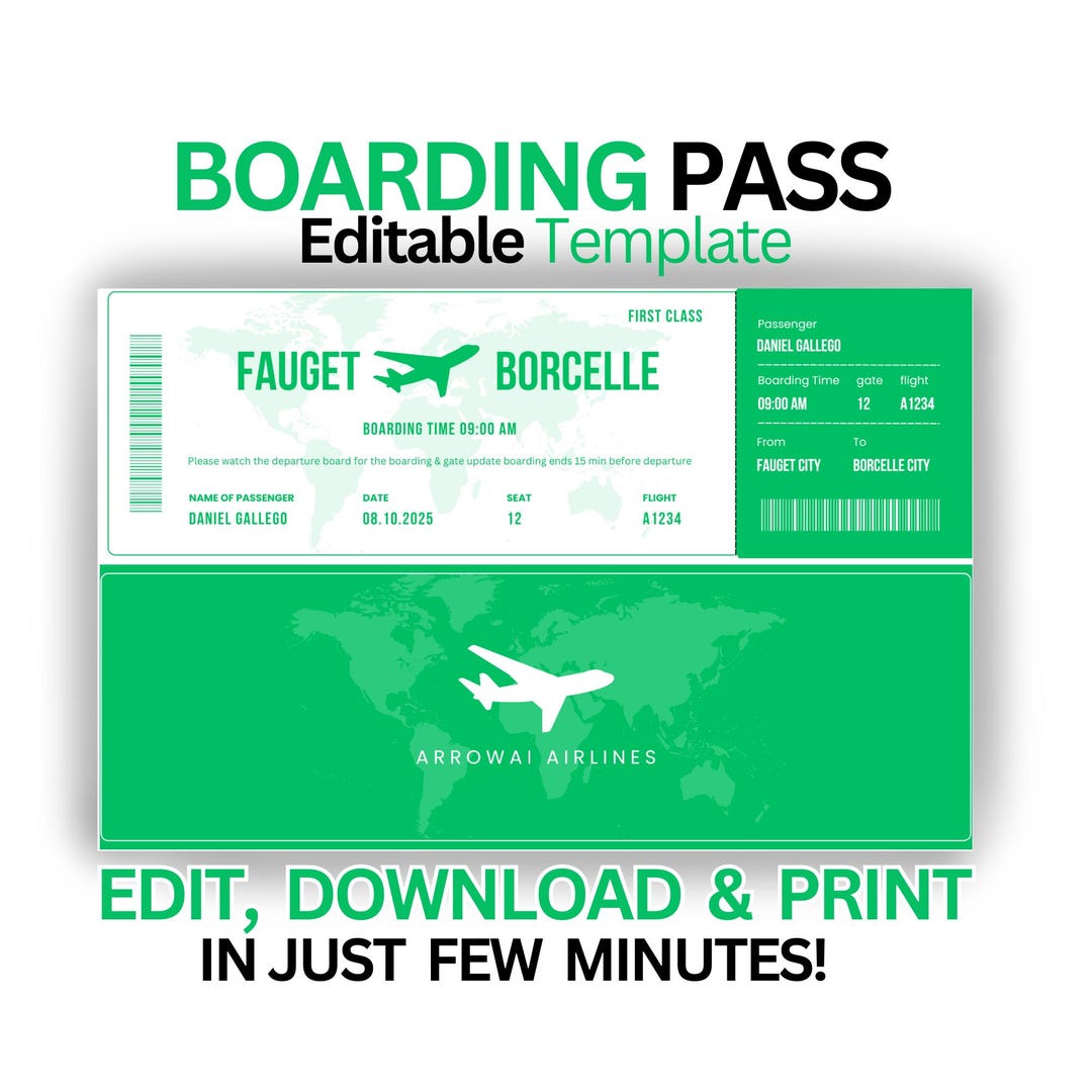 Custom Boarding Pass, Fake Plane Ticket Template, Custom Plane Ticket ...