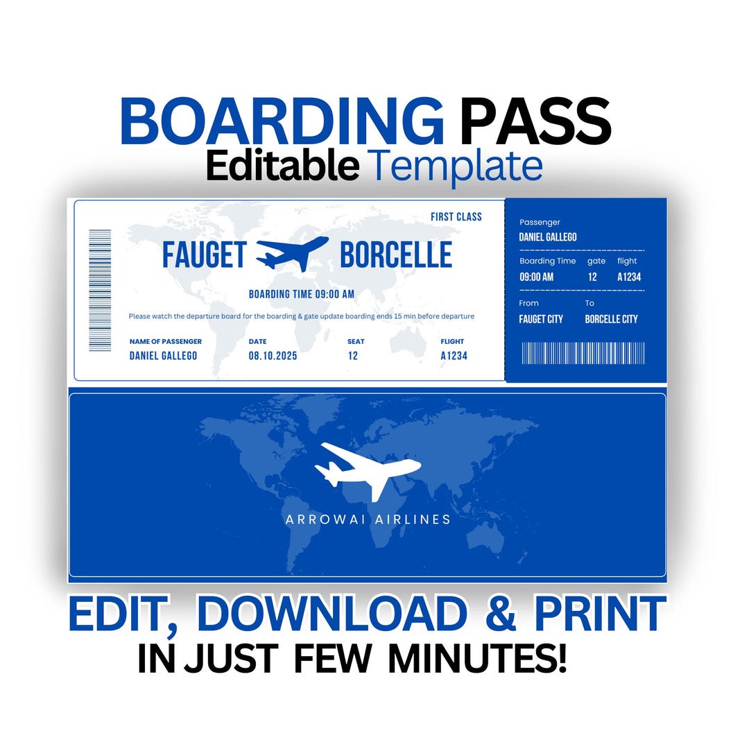Custom Plane Ticket, Custom Boarding Pass, Fake Plane Ticket Template ...