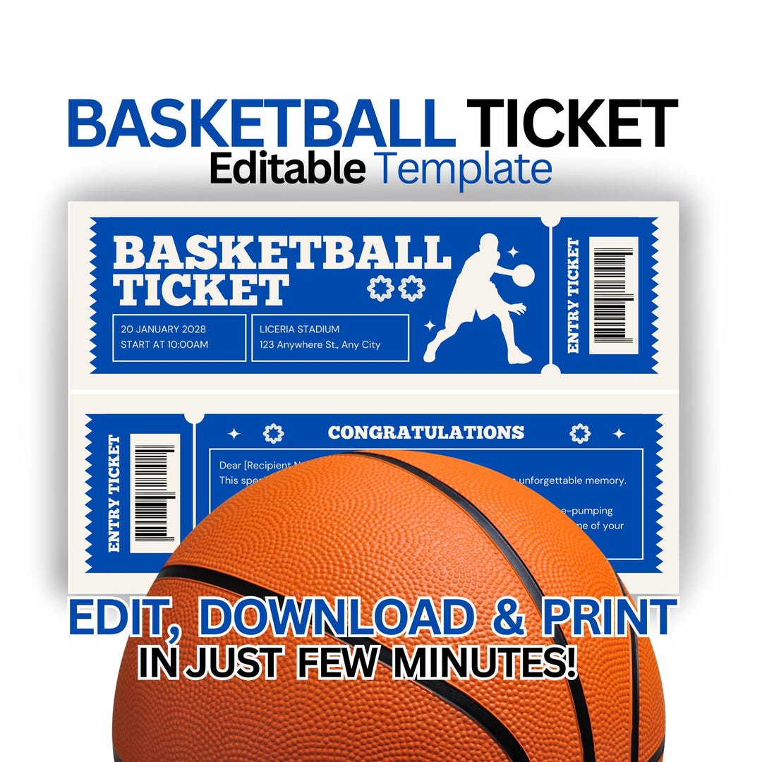Printable Basketball Gift, Editable Basketball Ticket Template ...