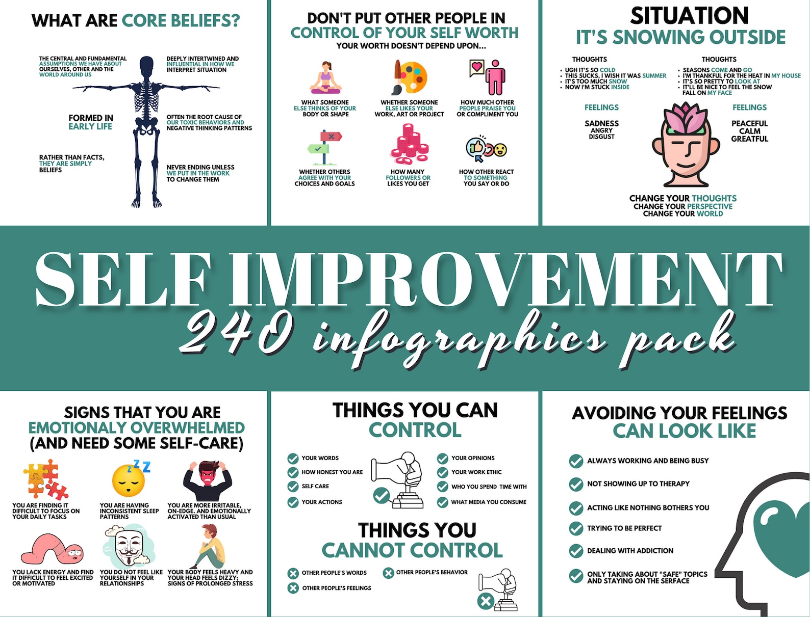 240 Self Care Tips Mental Health Infographics Self Help | Etsy