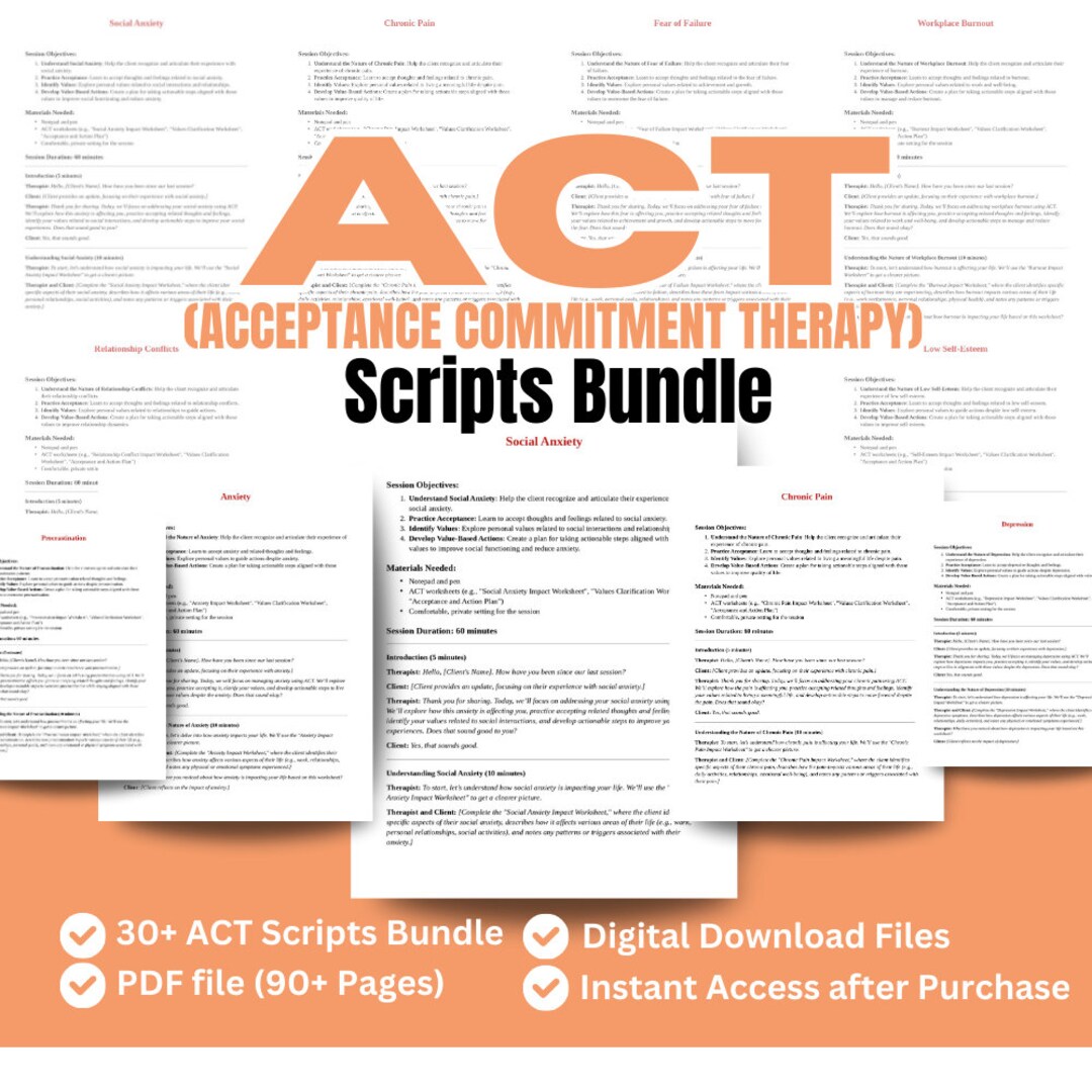ACT Therapy Question Bundle, ACT Therapy Worksheets, Act Therapy ...