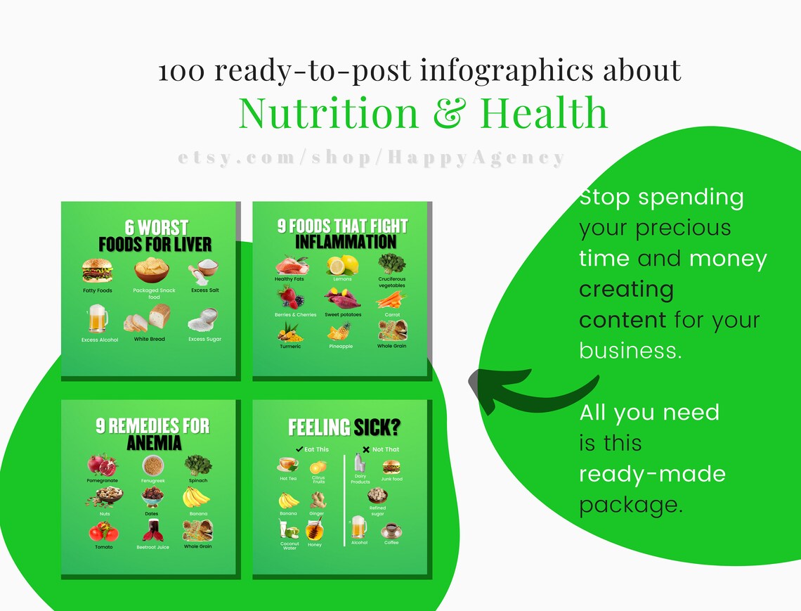 100 Nutrition Infographics Health Infographics Fitness - Etsy