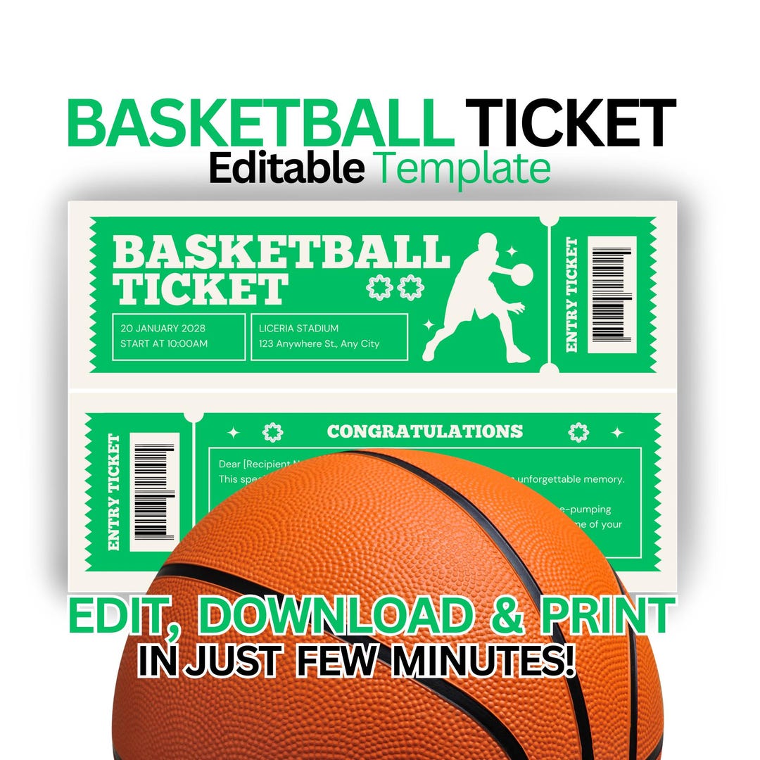Editable Basketball Ticket Template, Printable Fake Basketball Ticket ...