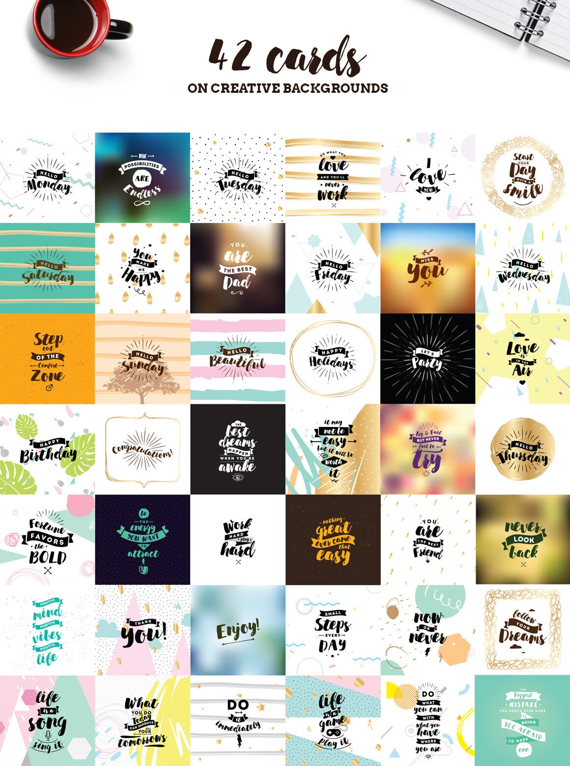 42 positive quotes greeting cards set greeting cards pack | Etsy