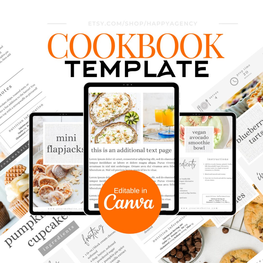 Canva Recipe Book Template, Cookbook Template Canva, Ebook Recipe ...
