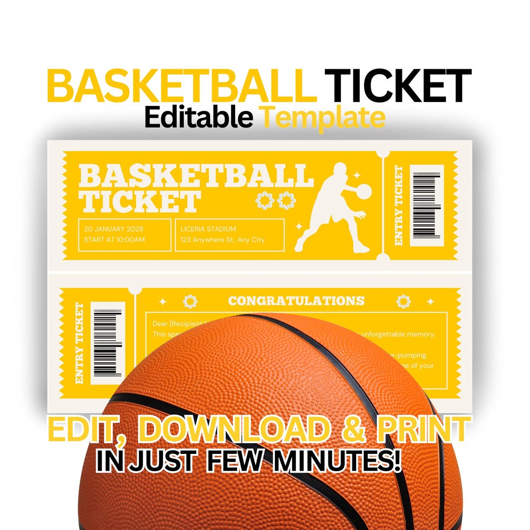 Basketball Printable Ticket Basketball Fake Ticket, Printable ...