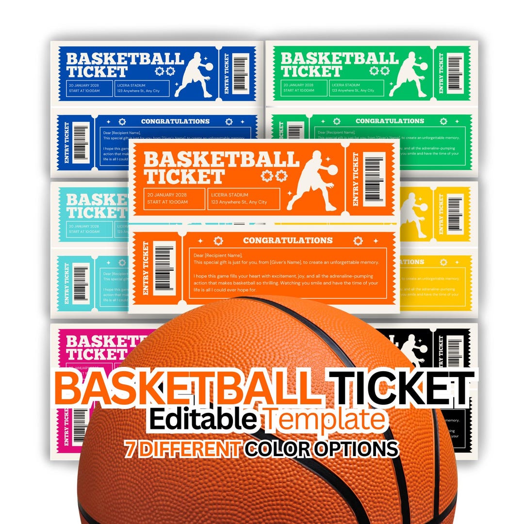 Basketball Ticket Printable, Printable Basketball Ticket Template, Fake ...