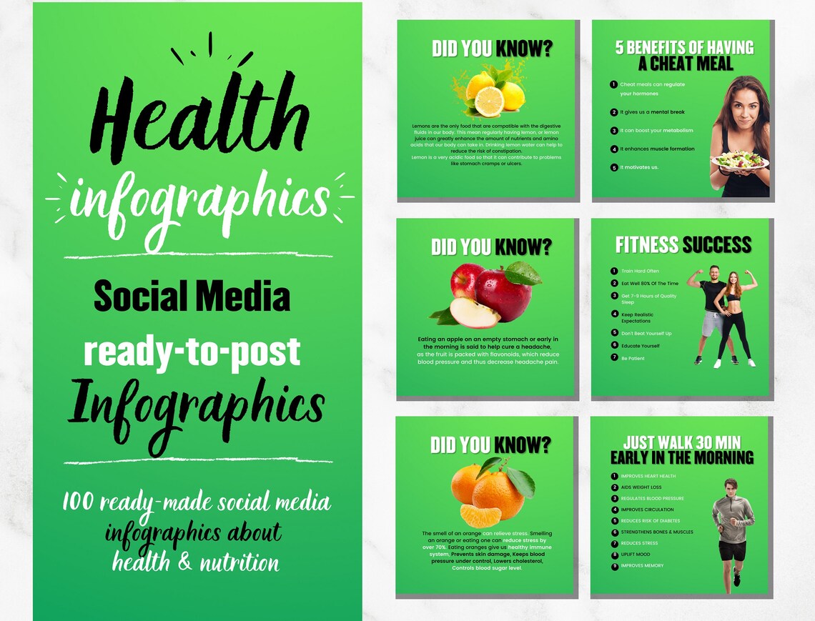 100 Nutrition Infographics Health Infographics Fitness - Etsy