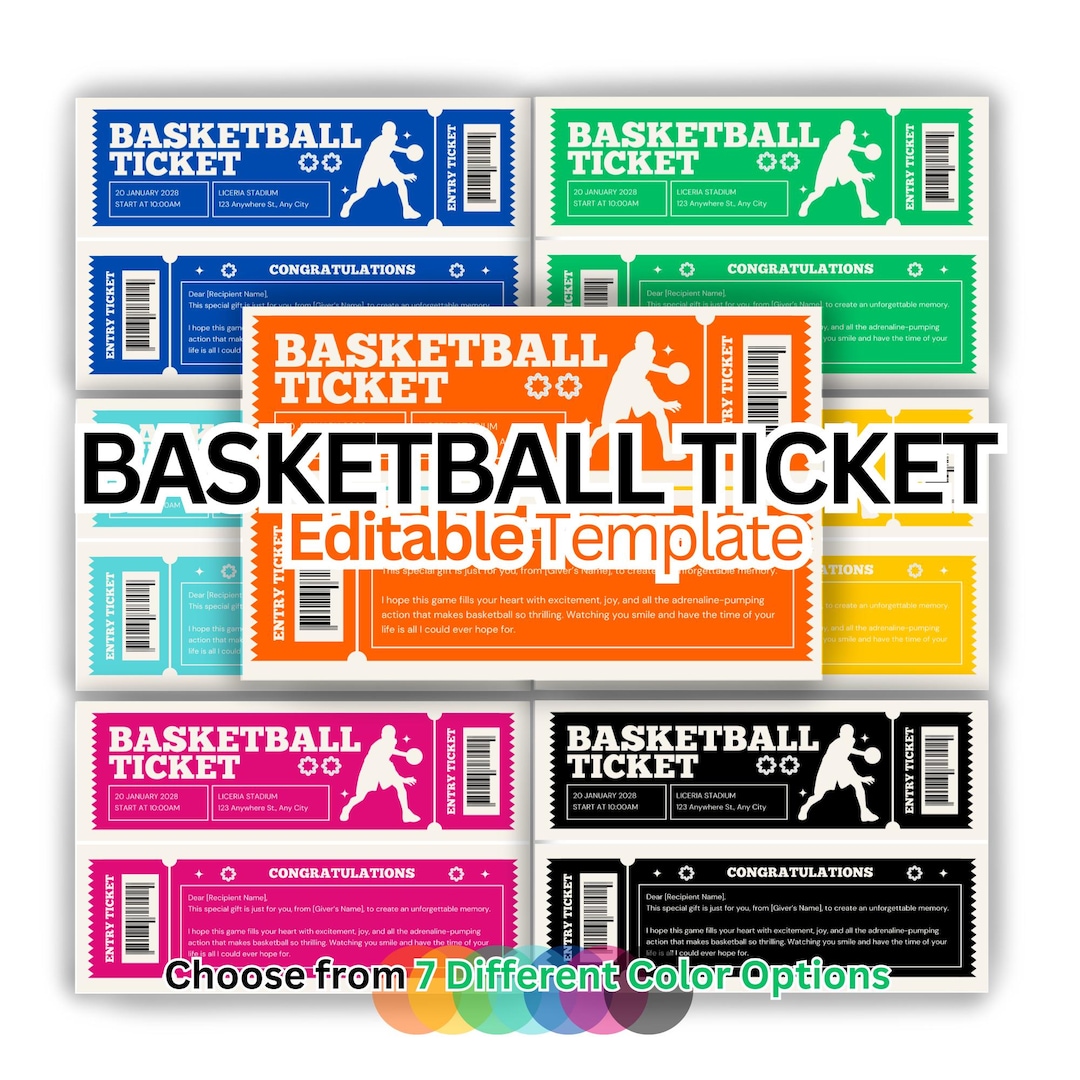 Fake Basketball Ticket Template, Printable Basketball Gift, Custom ...