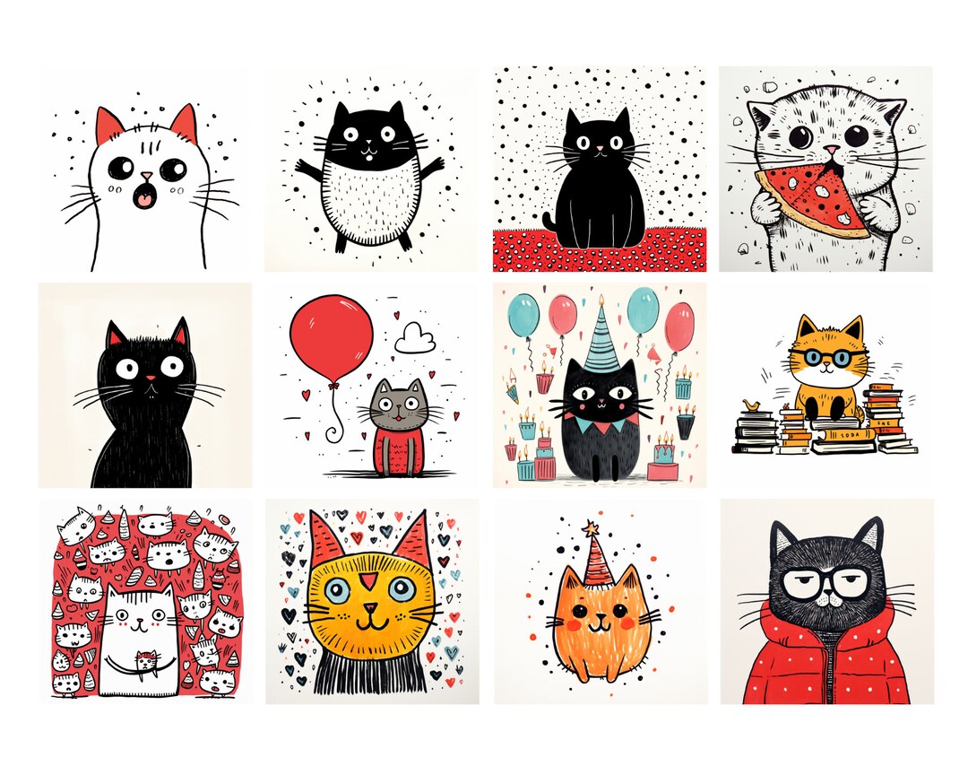 Cat Clipart Set, Cute Cat Clipart, Funny Cats Clipart, Kitten Clipart ...