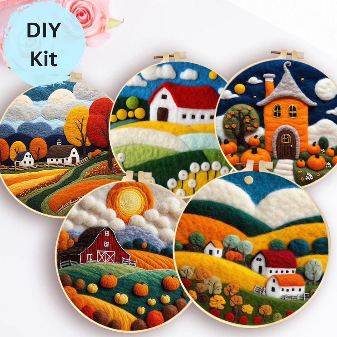 Needle Felting Embroidery Kit Farm Scenery Wool Felting Needlepoint Kit ...