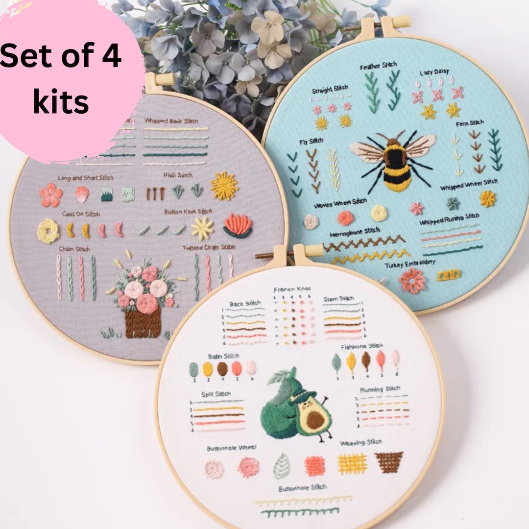 Set of 3 Beginner Embroidery Kit, Practice Stitches, Easy Embroidery ...