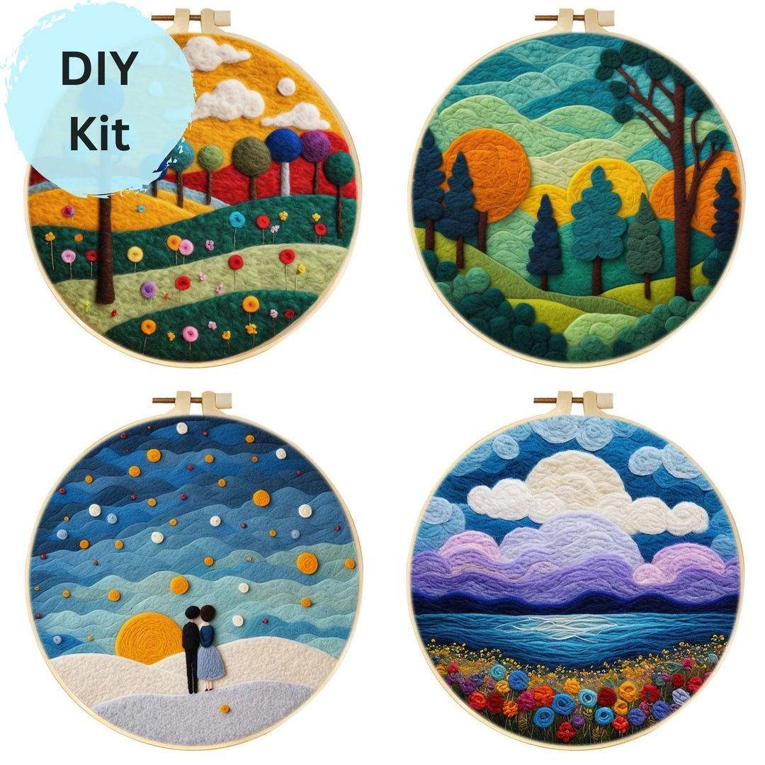 Needle Felting Embroidery Kit: Landscape Pattern, DIY Craft - Etsy