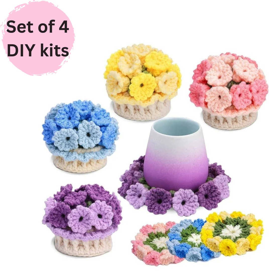 4 Packs of Coaster Crochet Kit Coasters Crochet Kit Flower - Etsy
