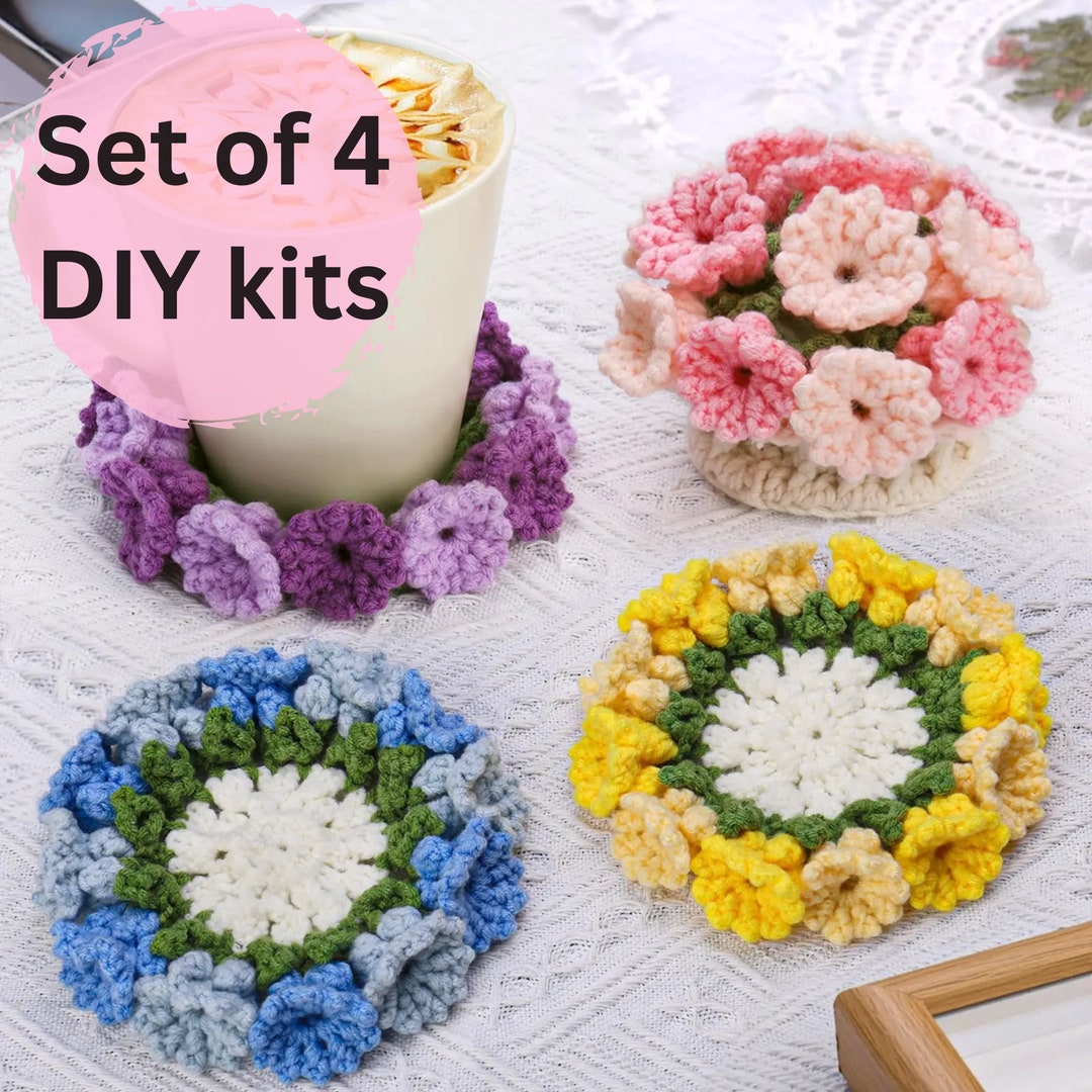 Flower Coaster Crochet Kit, DIY Craft Project (set of 4) - Etsy