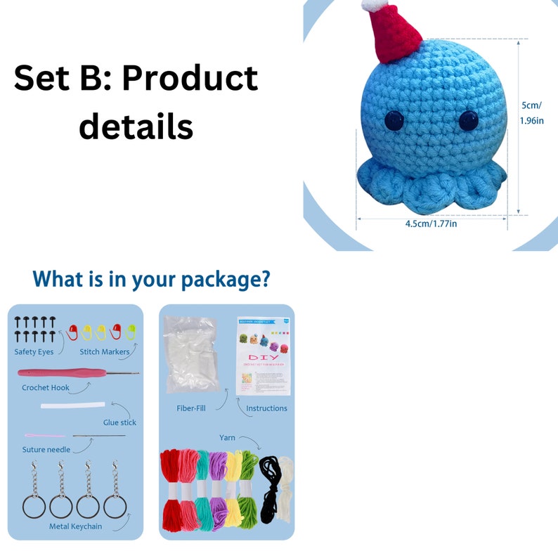 Octopus Crochet Kit, Jellyfish Crochet Kit for Beginner, Starter Kit ...