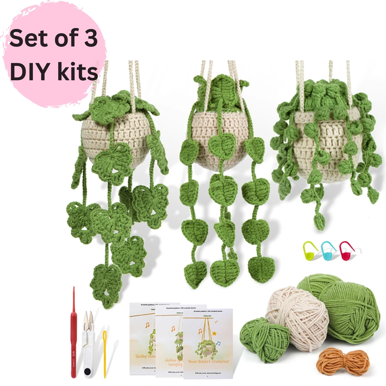 3 Packs of Plant Crochet Kit, Mini Hanging Plant Crochet Kit, Car ...