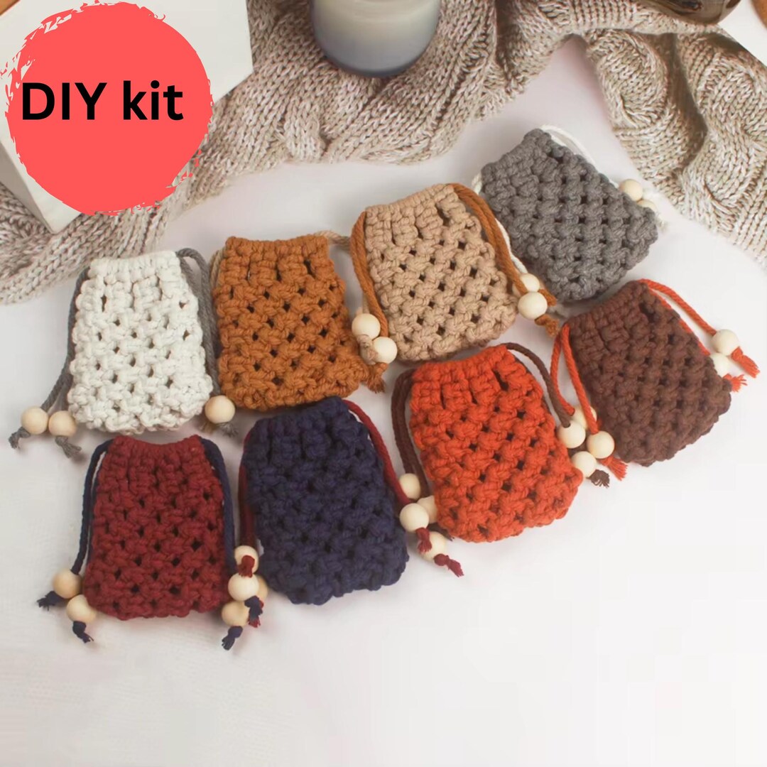 DIY Macrame Mini Bag Kit, Minibag Macrame Wall Hanging, Headphone Bag Pattern Beginner DIY Craft ...