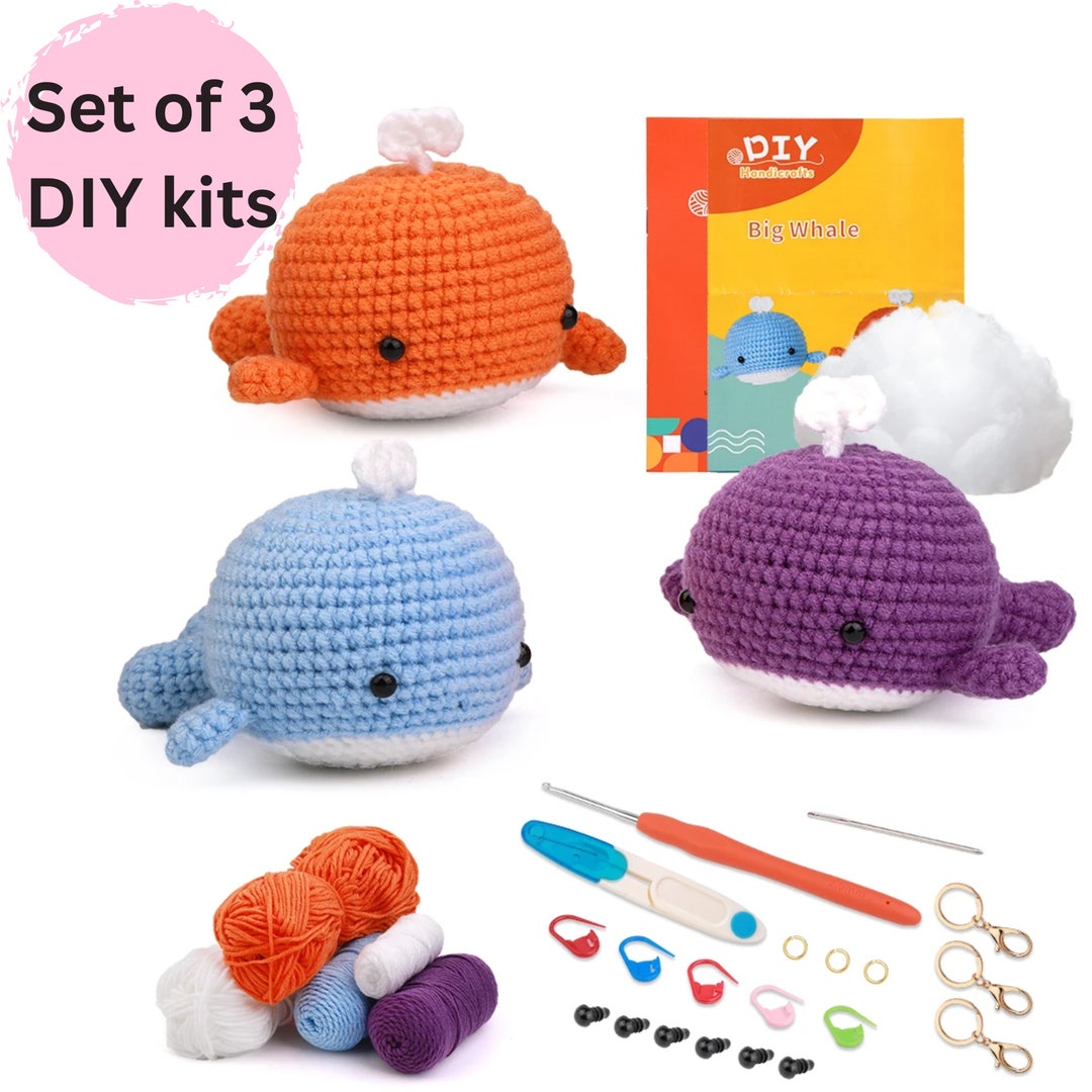 4 Packs of Whale Crochet Kit, Beginner Crochet Kit, Amigurumi Whale ...