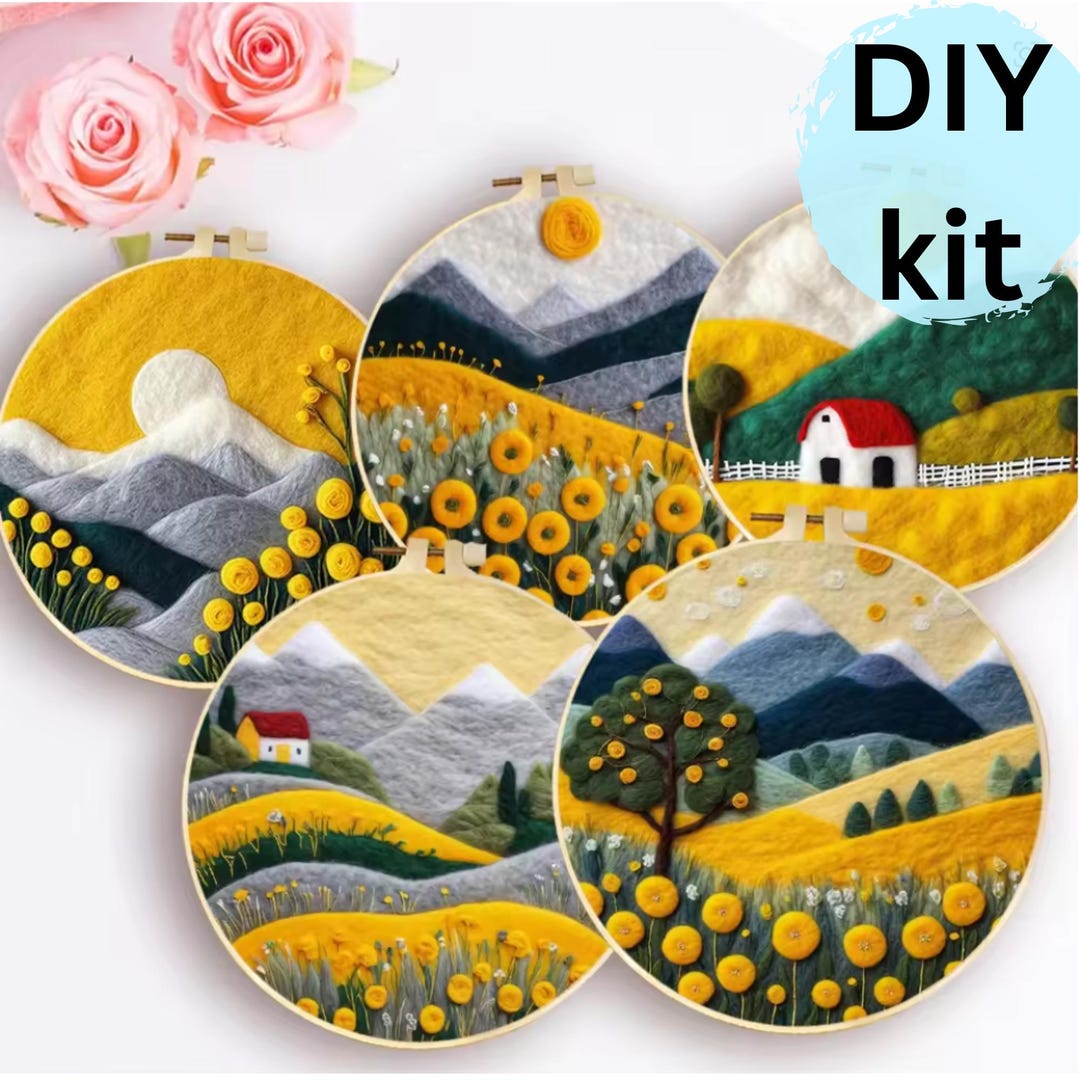 Yellow Field Needle Felting, Countryside Wool Felting, Needlepoint Kit ...