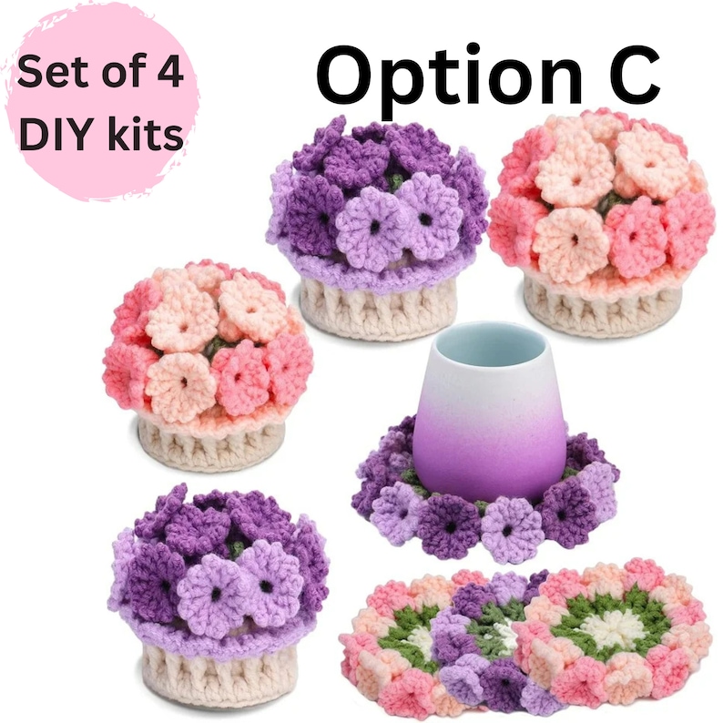 4 Packs of Coaster Crochet Kit, Coasters Crochet Kit Flower Coasters ...
