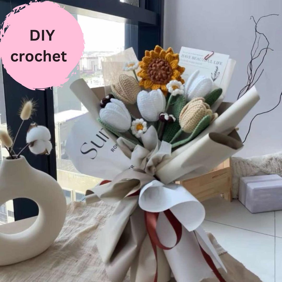 Flower Bouquet Crochet Kit, Crochet Project, Flower Crochet Pattern ...