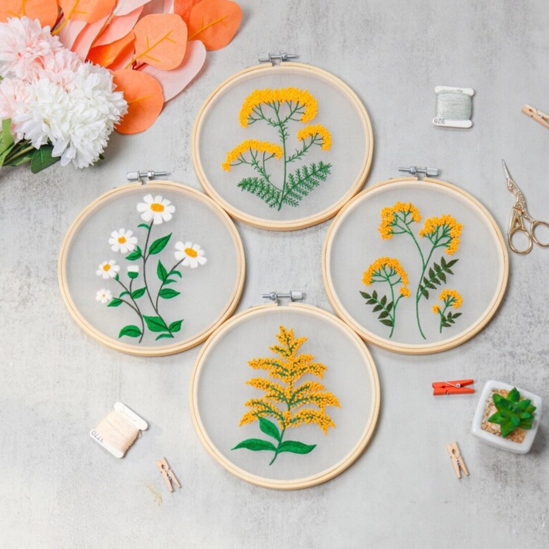 Transparent Plant Floral Embroidery Kit for Beginner Modern Embroidery ...