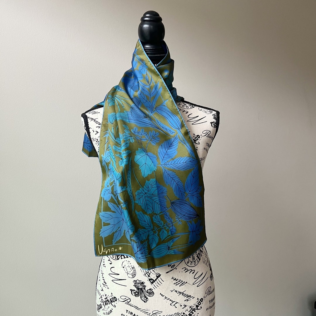 Vintage Vera Neumann Scarf With Blue and Green Leaf Print Oblong ...