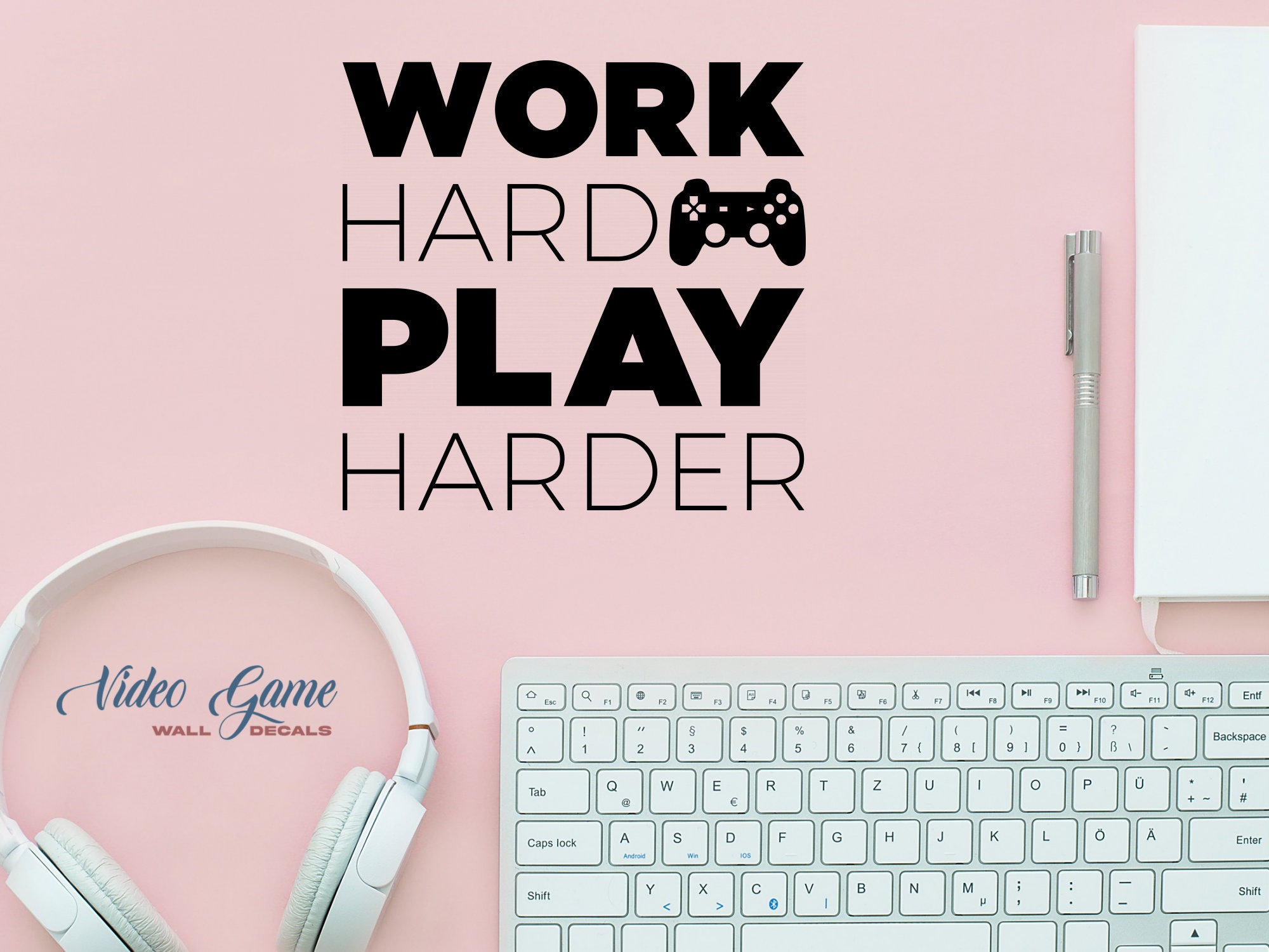 Work Hard Play Harder Gaming Video Game Wall Decal Gaming - Etsy