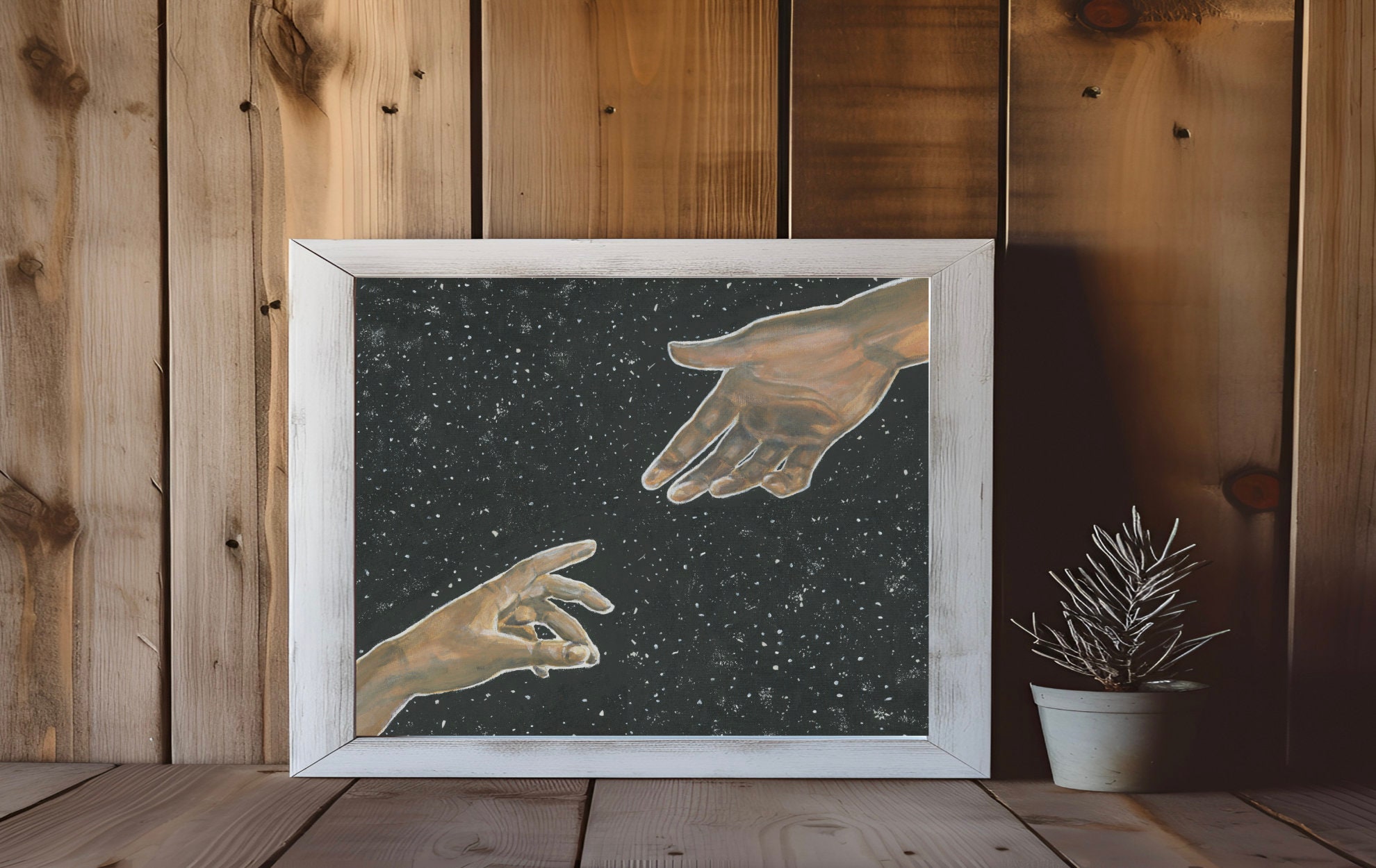 Hands Reaching in a Night Sky Acrylic Painting - Etsy