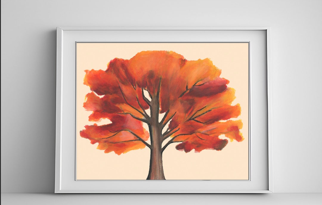 Whimsical Autumn Tree Pastel Drawing - Etsy