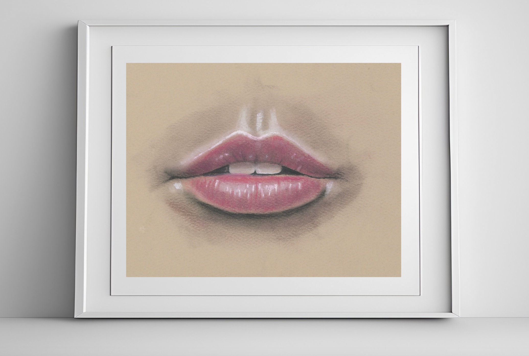 Pastel Pencil Parted Pink Lips Drawing - Etsy