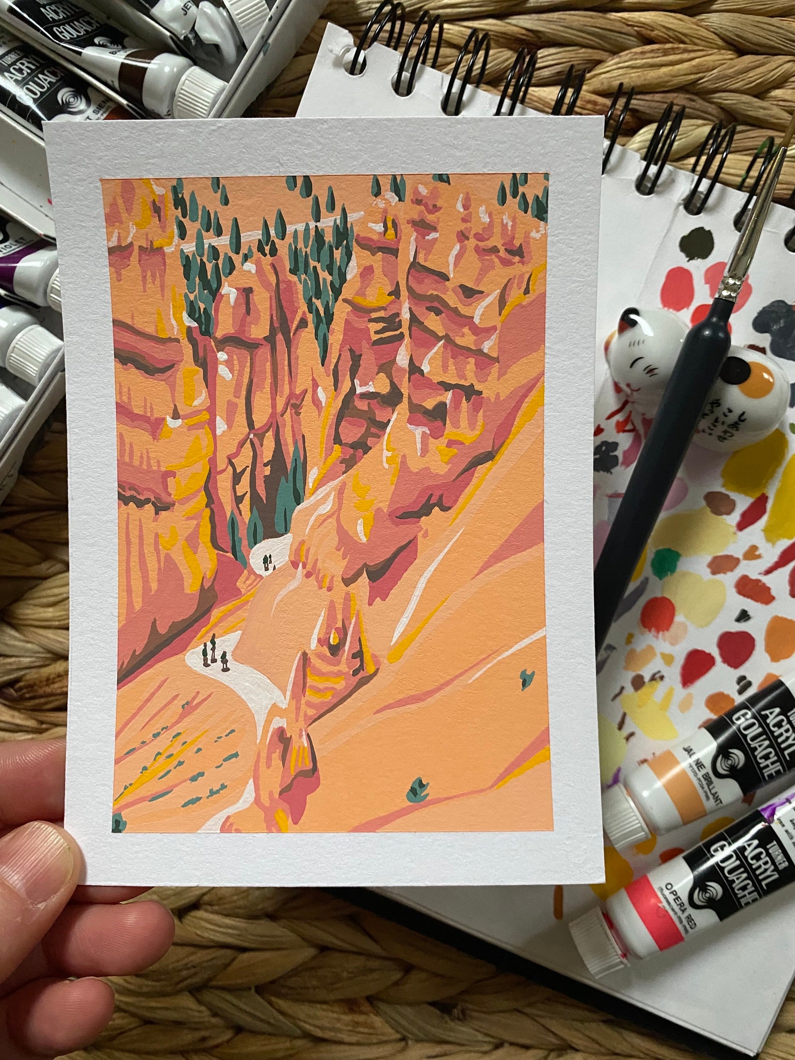 Original A6 Gouache Landscape Painting, American National Parks, Bryce ...
