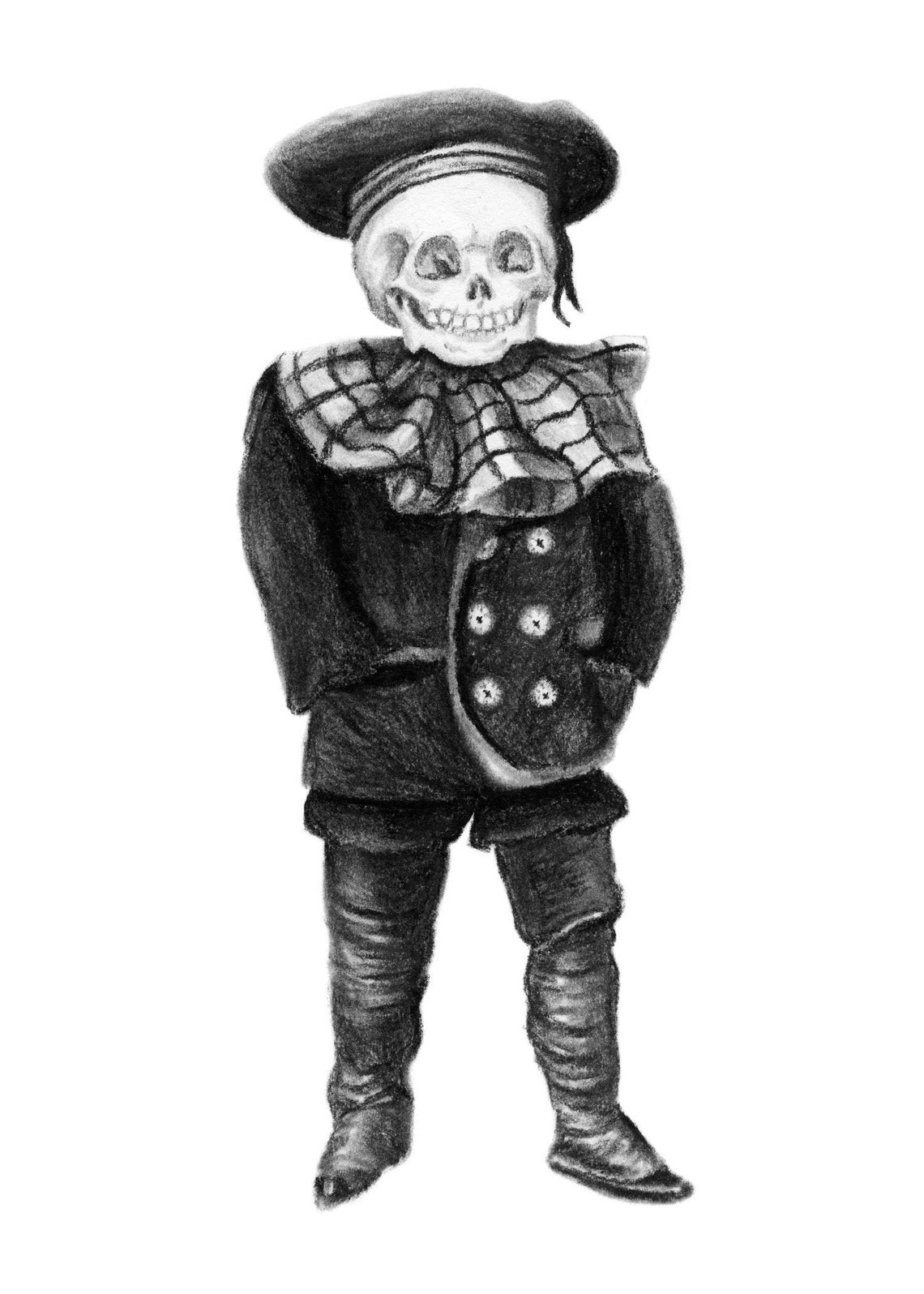 Dapper Skeleton Boy Charcoal Print 5x7 Giclee - Etsy