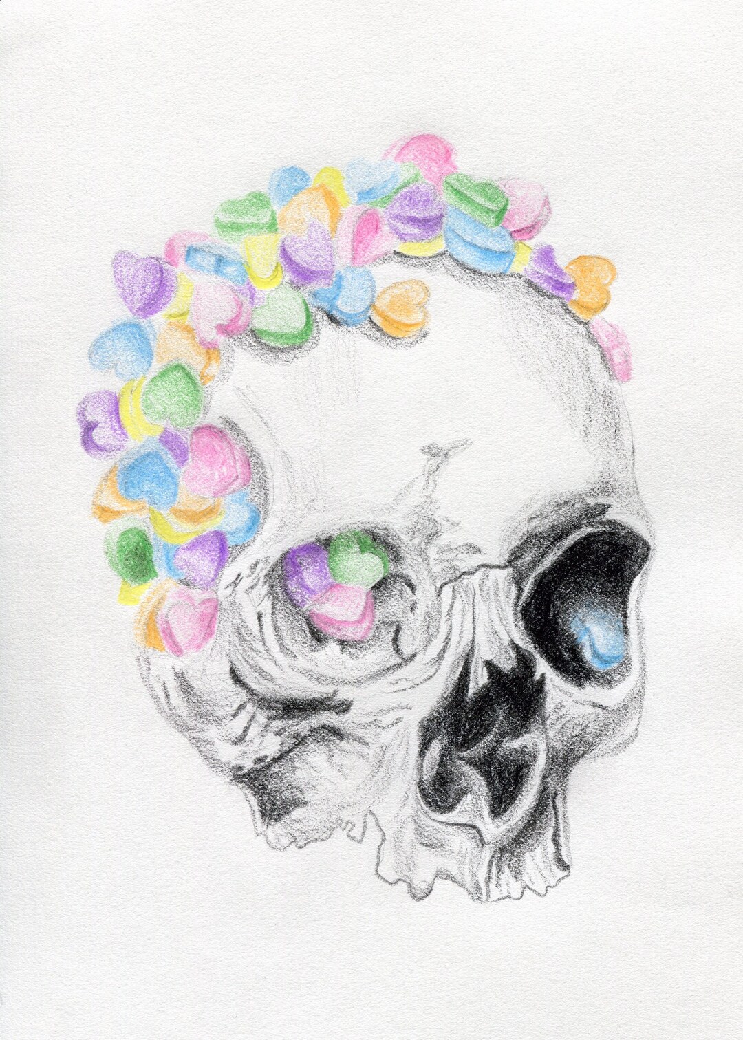 Candy Heart Skull Print - 4X6 Giclee - Etsy